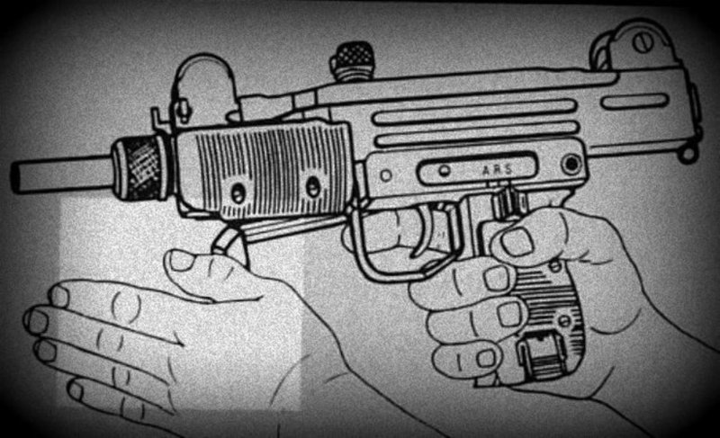 Mini-Uzi submachine gun with shoulder stock opened. (Replica) - Pinshape