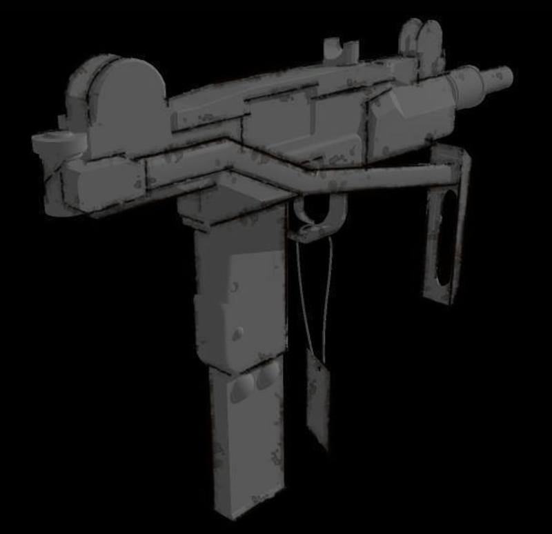 Mini-Uzi submachine gun with shoulder stock opened. (Replica) - Pinshape