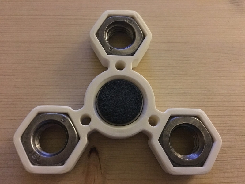 Fidget Hand triple Spinner with 3xM14 hex nuts - Pinshape