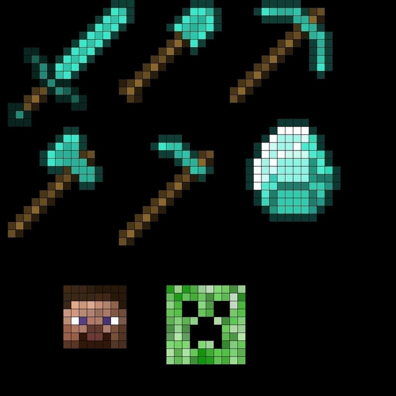 Minecraft tools, diamond & creeper - Pinshape