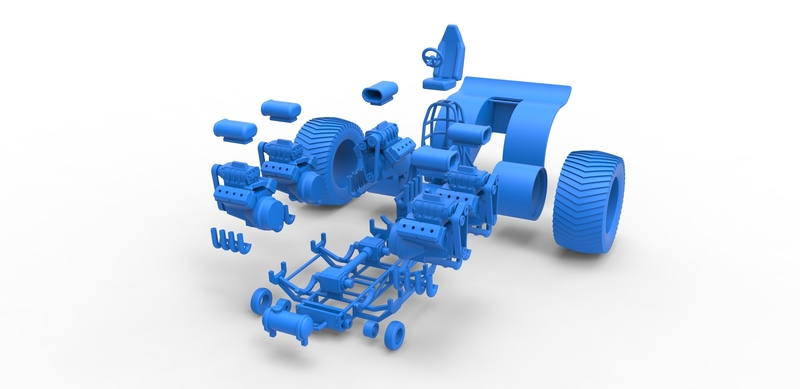 Pulling tractor with 5 engines V8 Version 5 Scale 1:25 - Pinshape