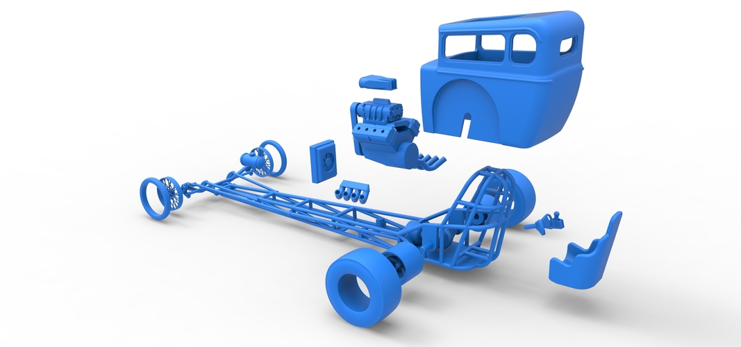 3D Printed Front engine old school dragster with shell V7 Scale 1:25 by ...