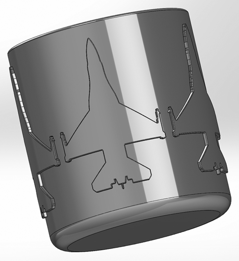 Round pencil case with five silhouettes of the F-16 aircraft - Pinshape