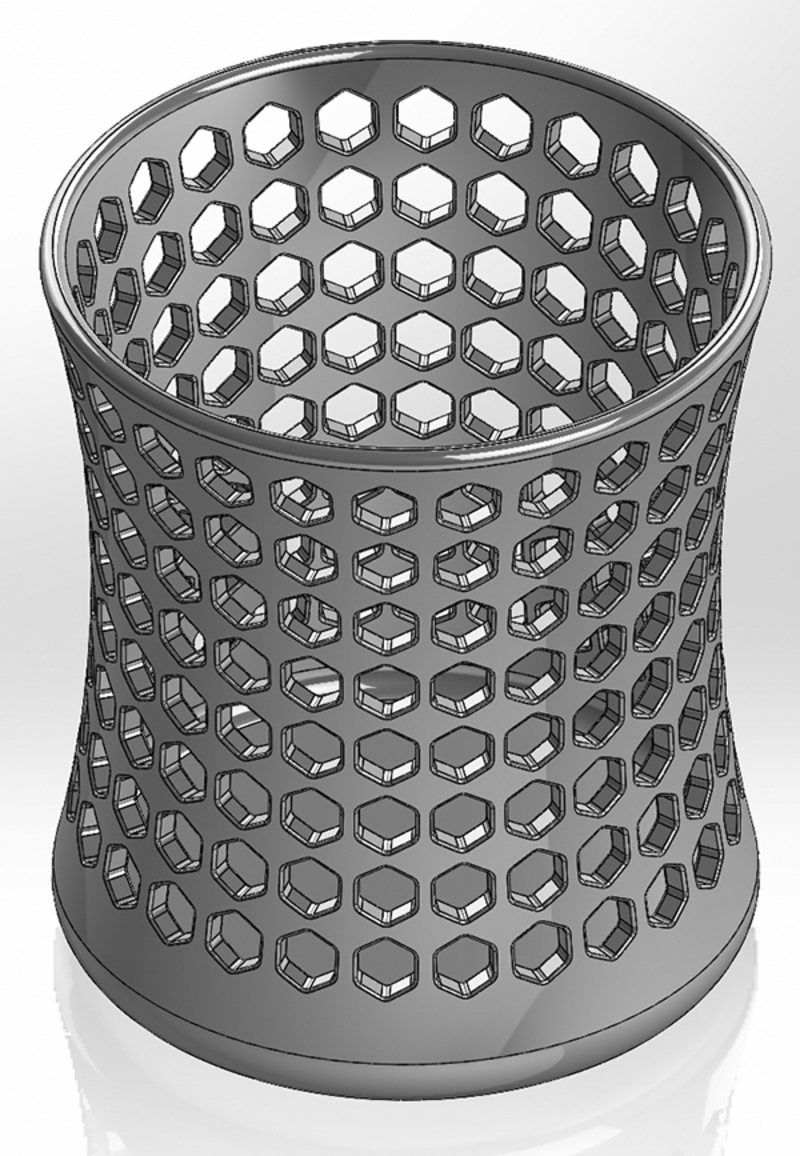 Round recessed pencil cup like a vase with hexagonal slots - Pinshape