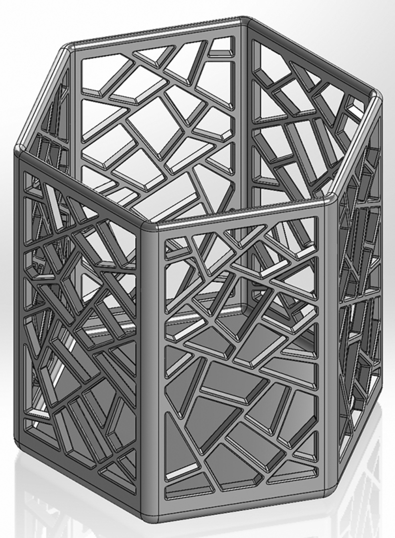 Hexagonal pencil cup with rectilinear patterns - Pinshape