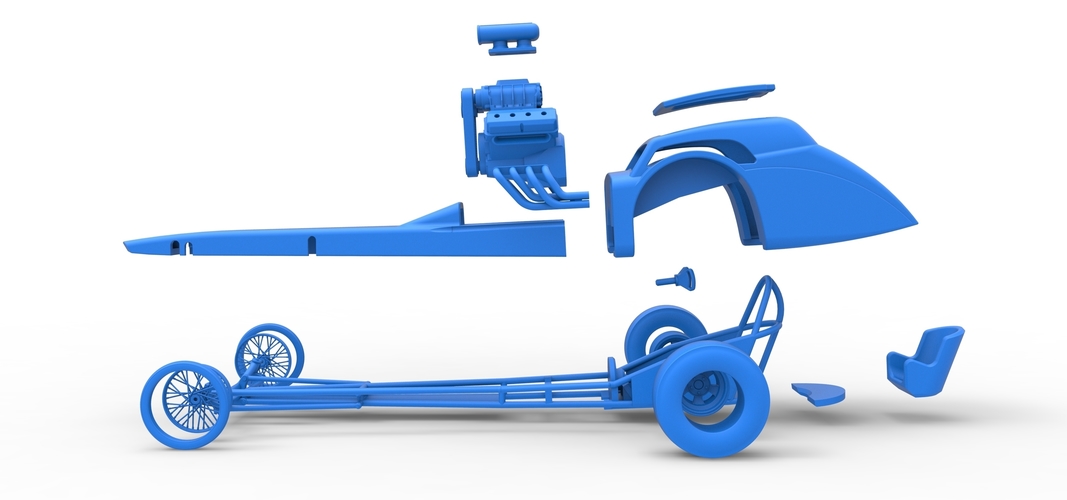 3D Printed Front engine old school dragster with shell V8 Scale 1:25 by ...