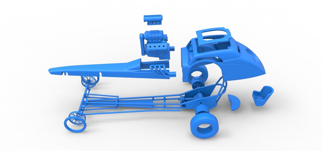 3D Printed Front engine old school dragster with shell V8 Scale 1:25 by ...