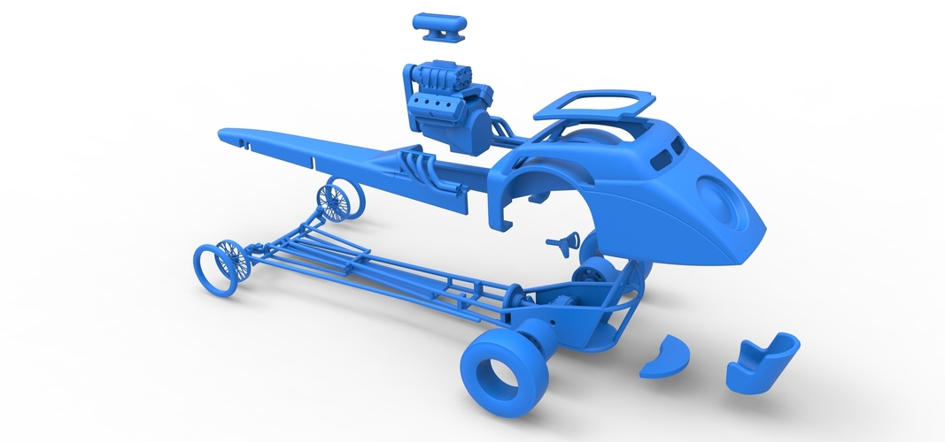 3D Printed Front engine old school dragster with shell V8 Scale 1:25 by ...