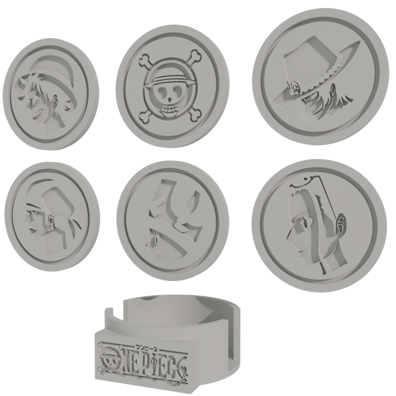 KIT 6 COASTERS 🥤 ONE PIECE ☠ + PERSONALIZED CASE 🌟 - Pinshape