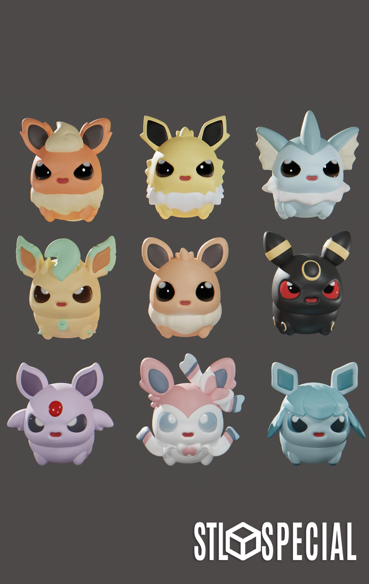 3D Printed Eevee Evolution Chibi Pack STL by Omarssa | Pinshape