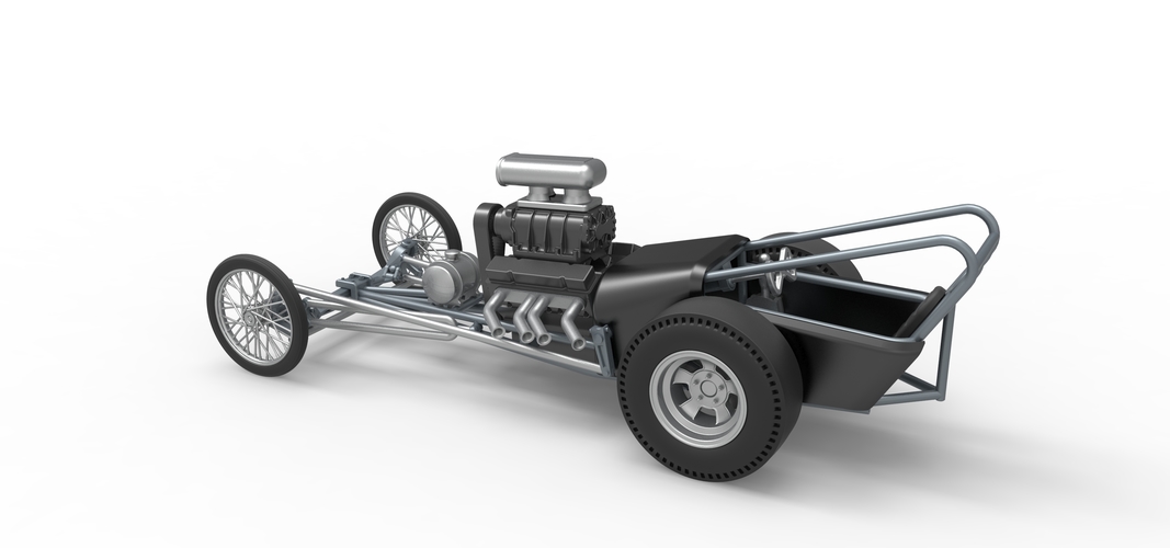 3D Printed Front engine old school dragster with V8 Version 3 Scale 1: ...