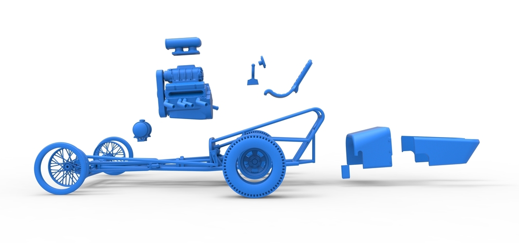 3D Printed Front engine old school dragster with V8 Version 3 Scale 1: ...