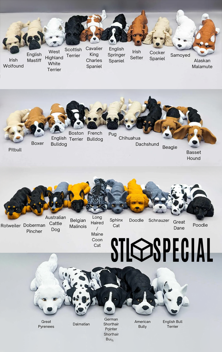 3D Printed Dogs Articulated Flexi Toy Keychain Pack STL Special by ...